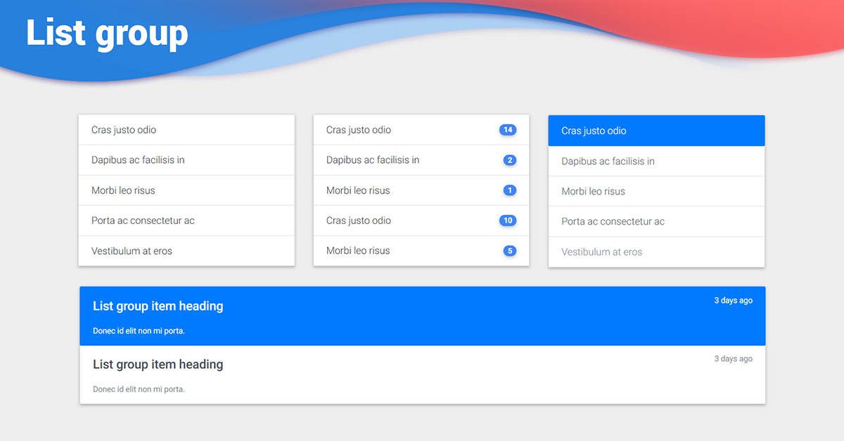 Bootstrap List Groups Examples Tutorial Basic Advanced Usage Material Design For Bootstrap